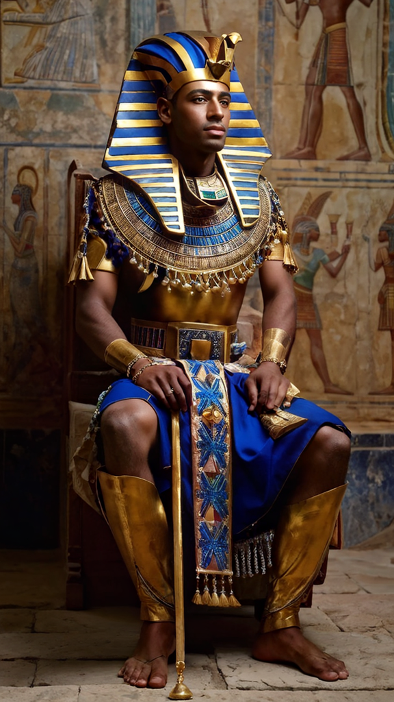 Pharaoh Pepi II adorned in his royal regalia sits majestical... by Aplicaciones de Amor - Playground