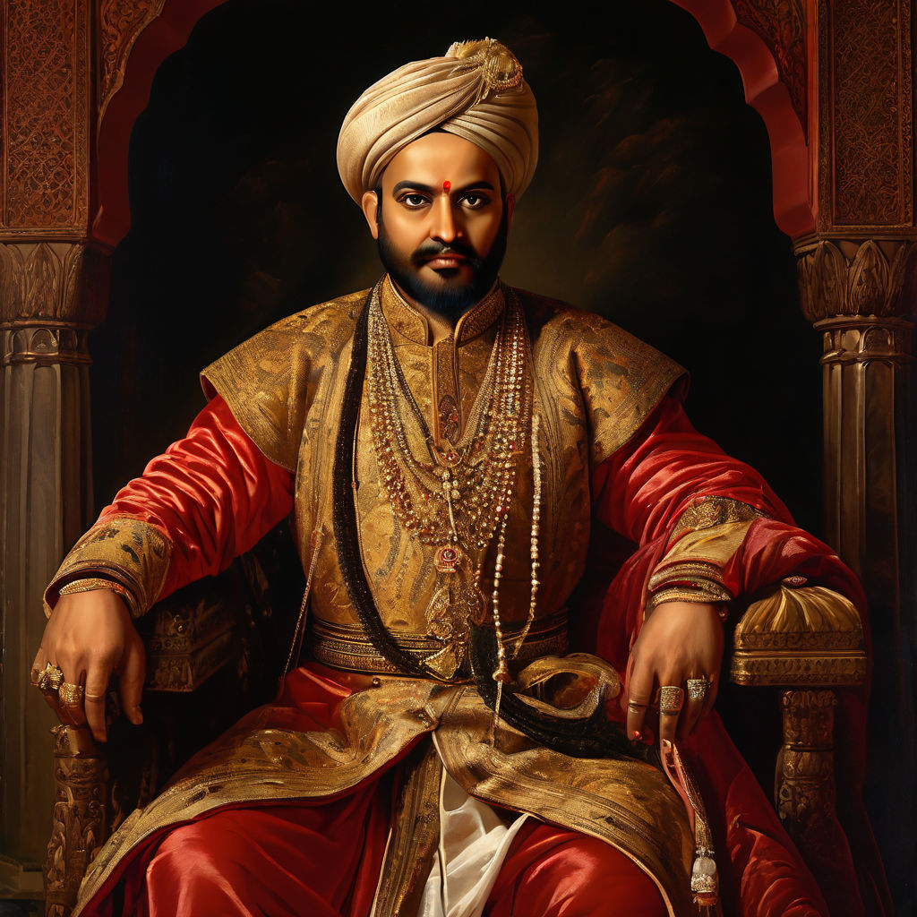 A portrait of Akbar seated on his throne by Muhammad Sanab - Playground