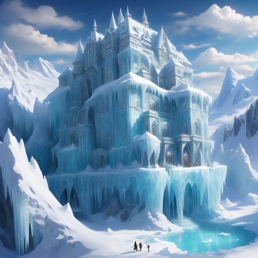 A very large house in an ice moutin where people with magica... by ...