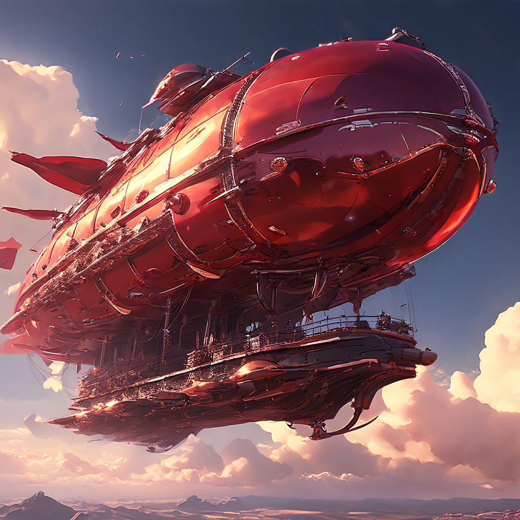 Red airship battleship in the sky with cannons by Rupert Knight ...