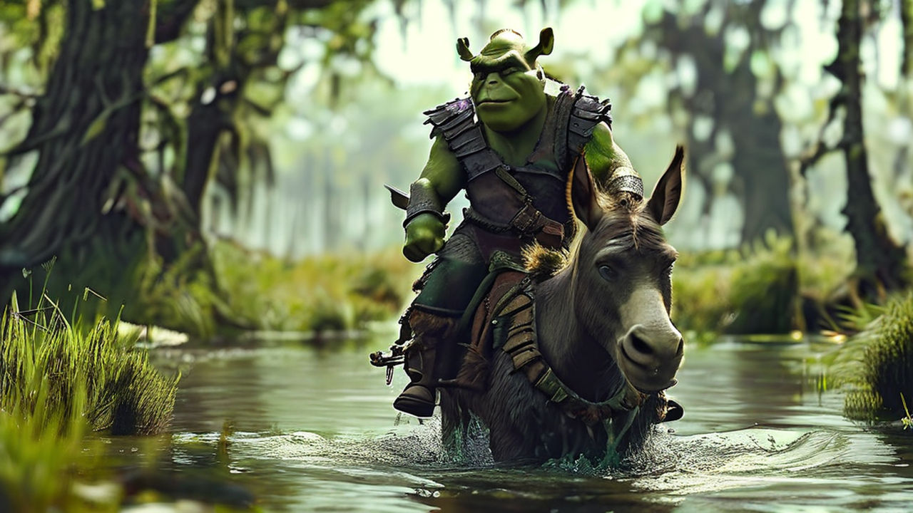 Shrek riding donkey in a swamp by kyle B - Playground