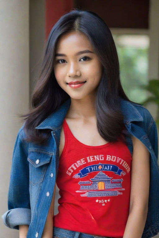 A 14 Year Old Thai Girl Long Bob Hair And Wearing A Red Tank... by Syed Ihsaan - Playground