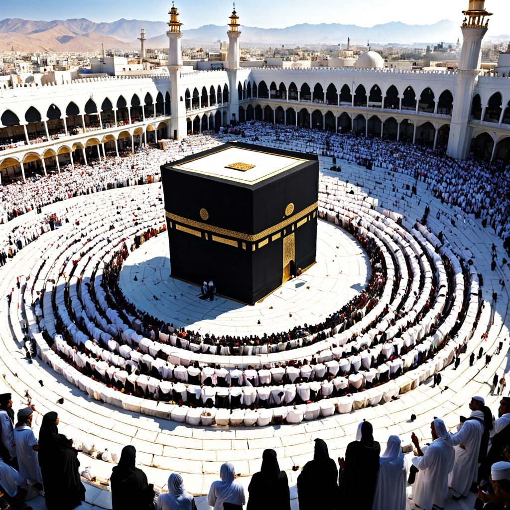 A picture of the black Holy Kaaba in the middle of the pictu... by ...
