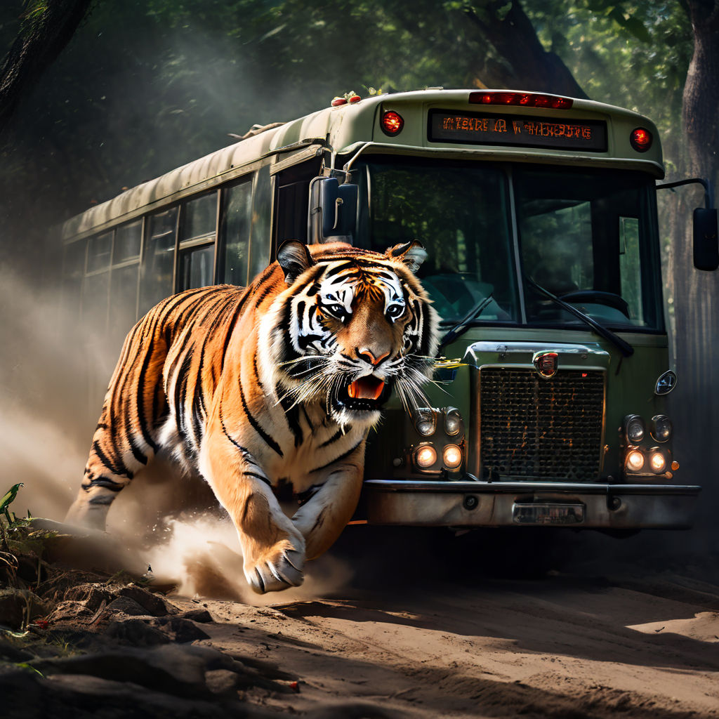 A real picture of a tiger destroying a zoo bus by 함의종 - Playground