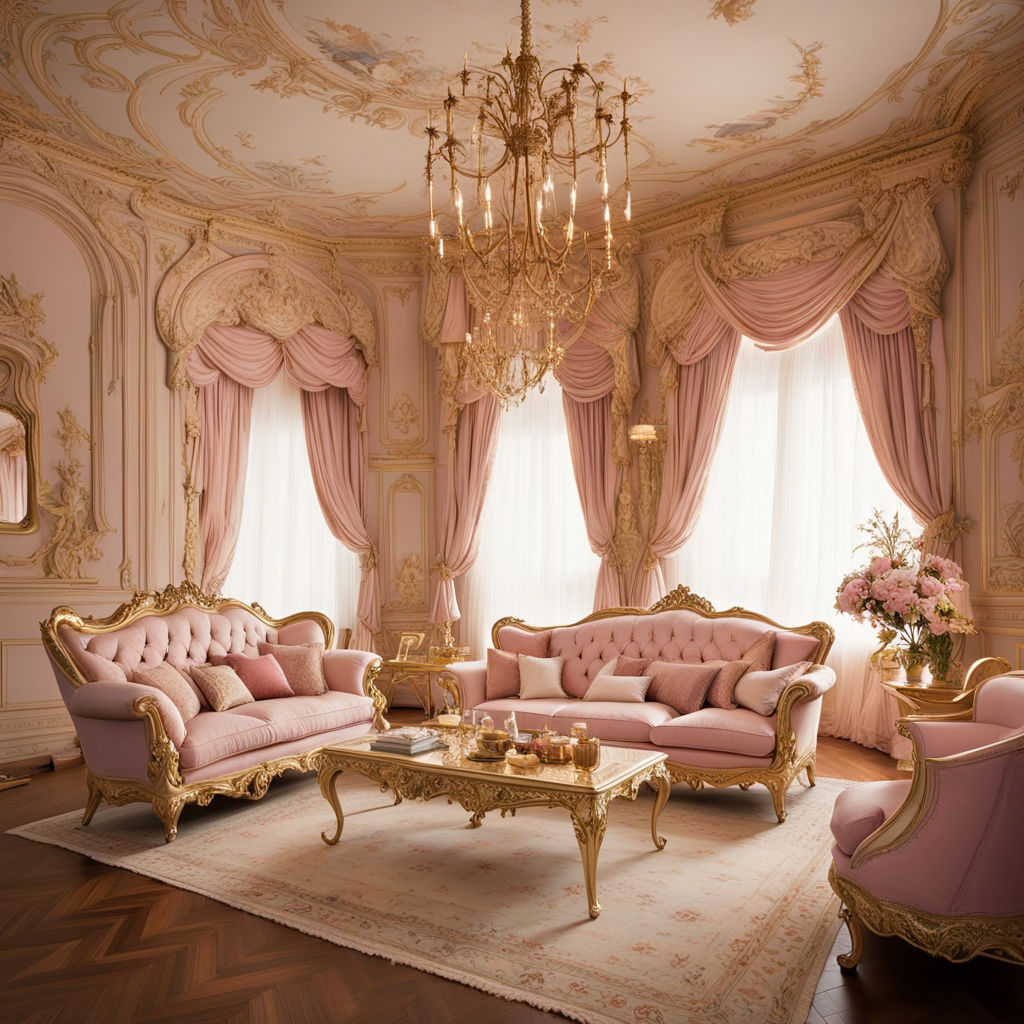Create a luxurious Rococo-inspired living room featuring hig... by ...