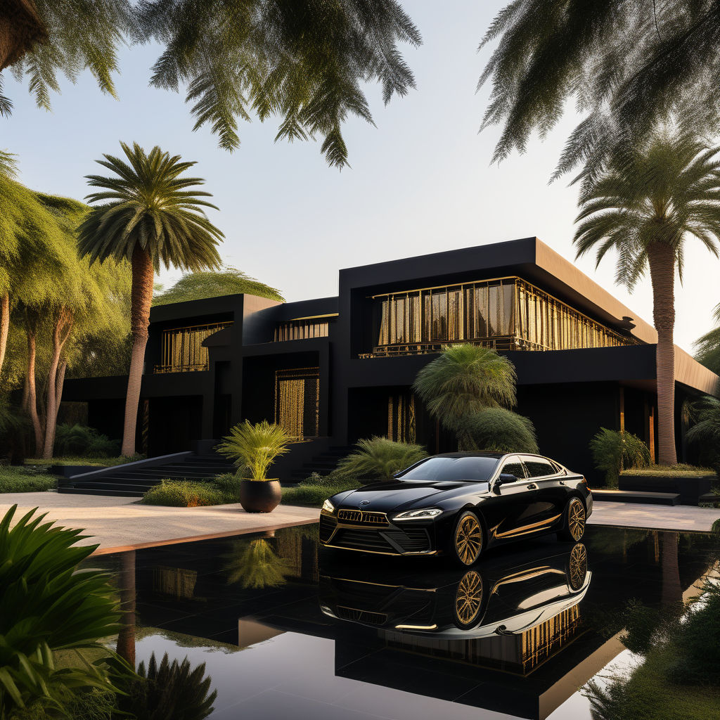 Ground view of a all black ancient Egypt house with a roofto... by ...