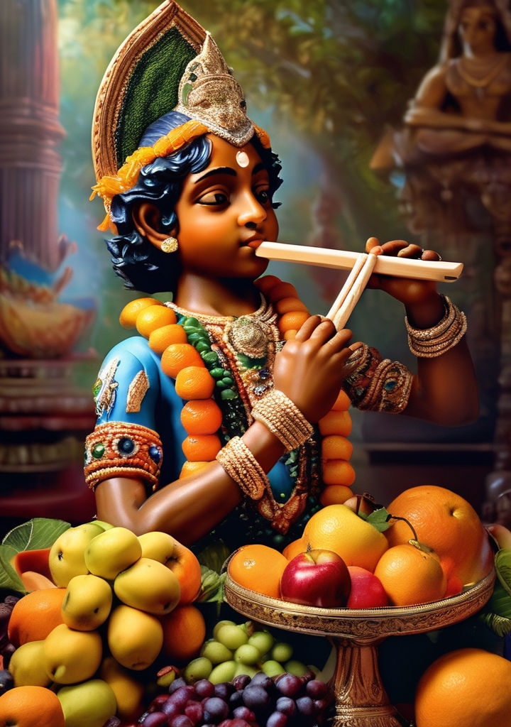 Boy carefully sculpting Lord Krishna from a assortment of fr... by ...