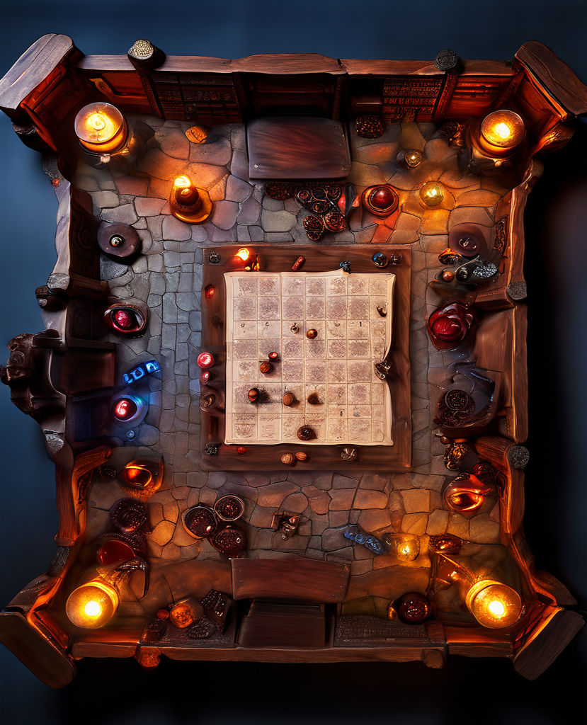 A top-down view of a Dungeons and Dragons table by Максим Кривонос ...
