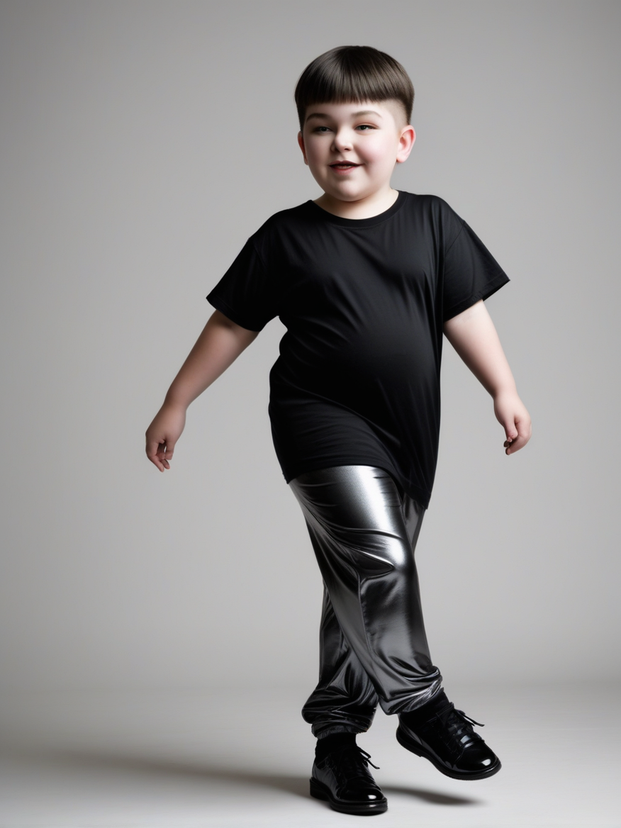 close up 8 year old chubby tubby oversize kid and his blac... by ...