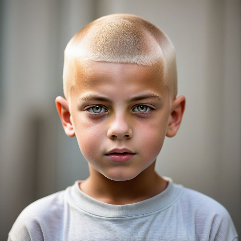 A young boy with a blond buzz cut hairstyle and glowing eyes by james ...