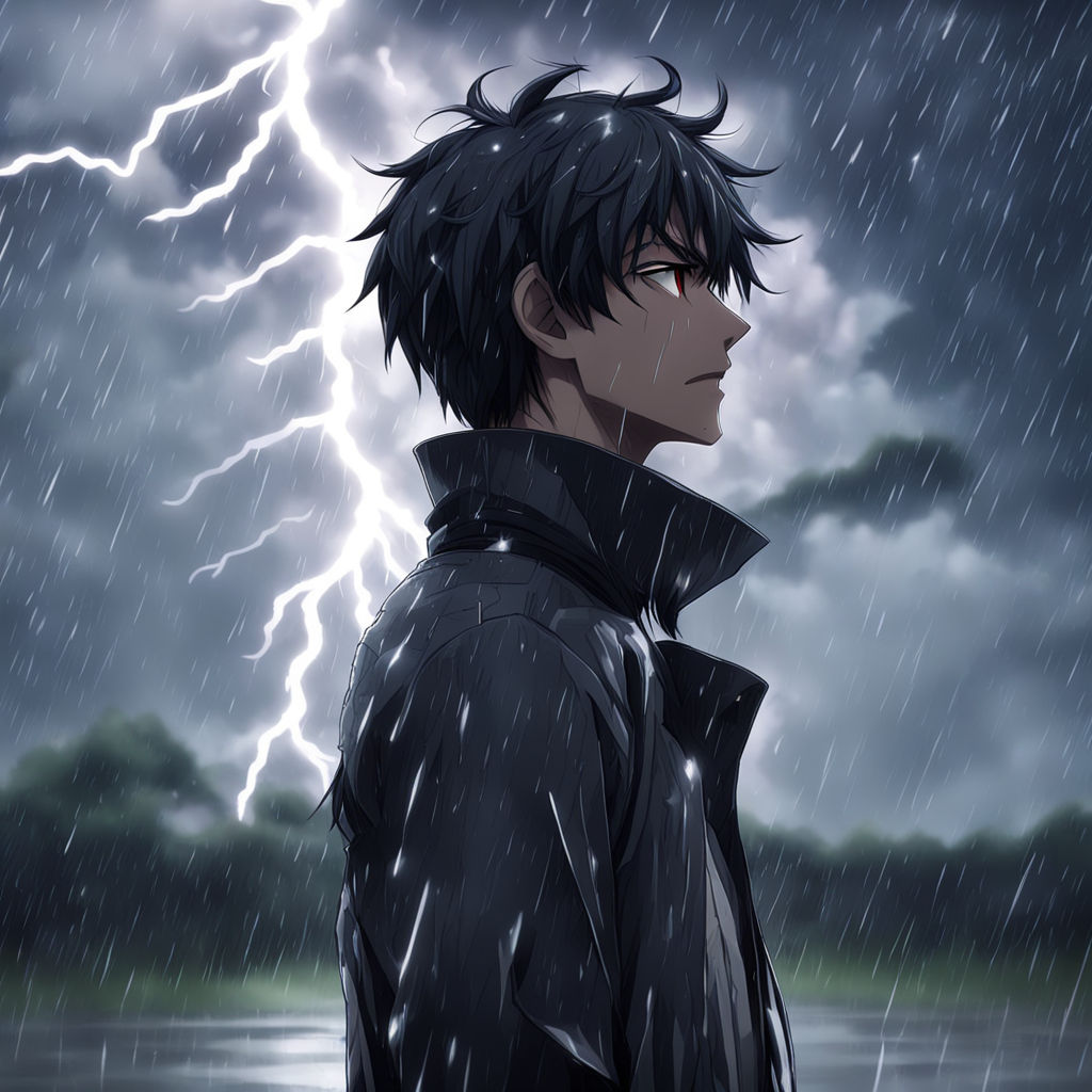 A side profile of a brooding anime character guy standing ou... by I ...