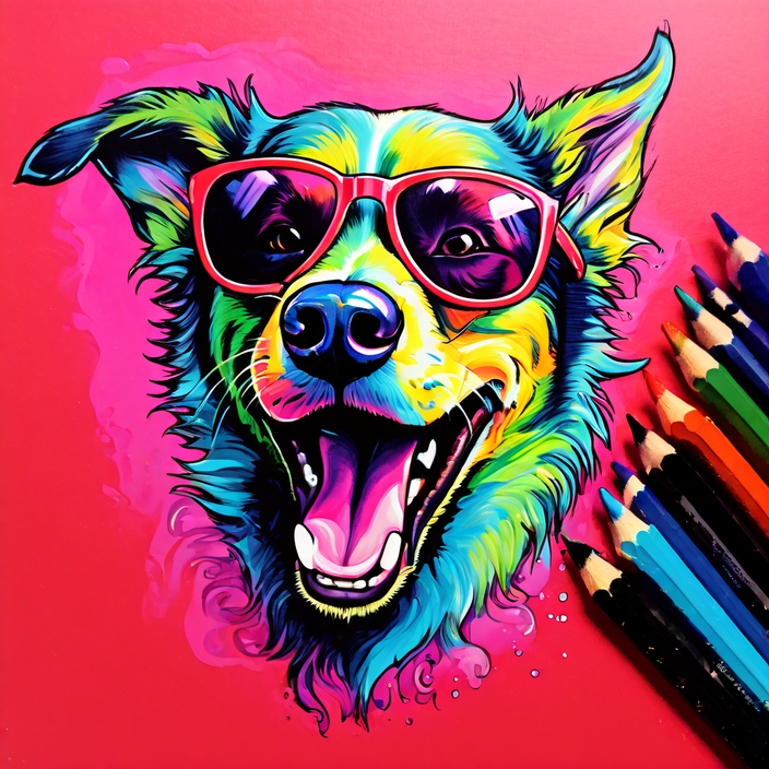 Marker drawing of funny dog with tongue out and crazy colors by Laura ...