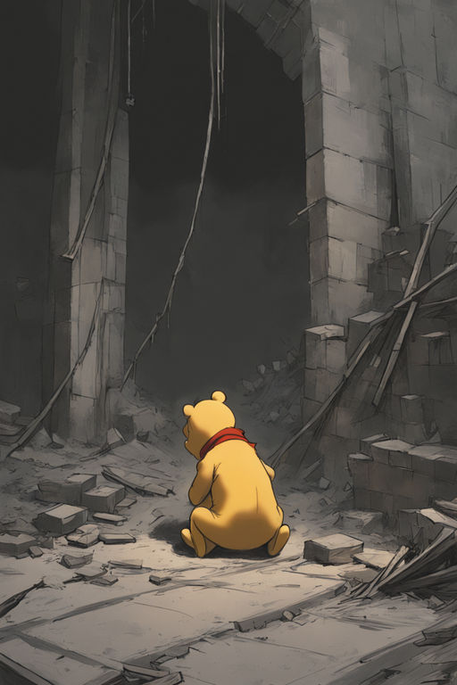 The human-like Winnie the Pooh is kneeling on the ground. in... by Joe ...