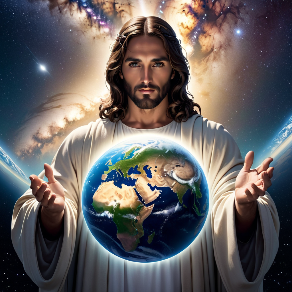 Jesus holding the Earth with the Milky Way by 신부의반지 - Playground