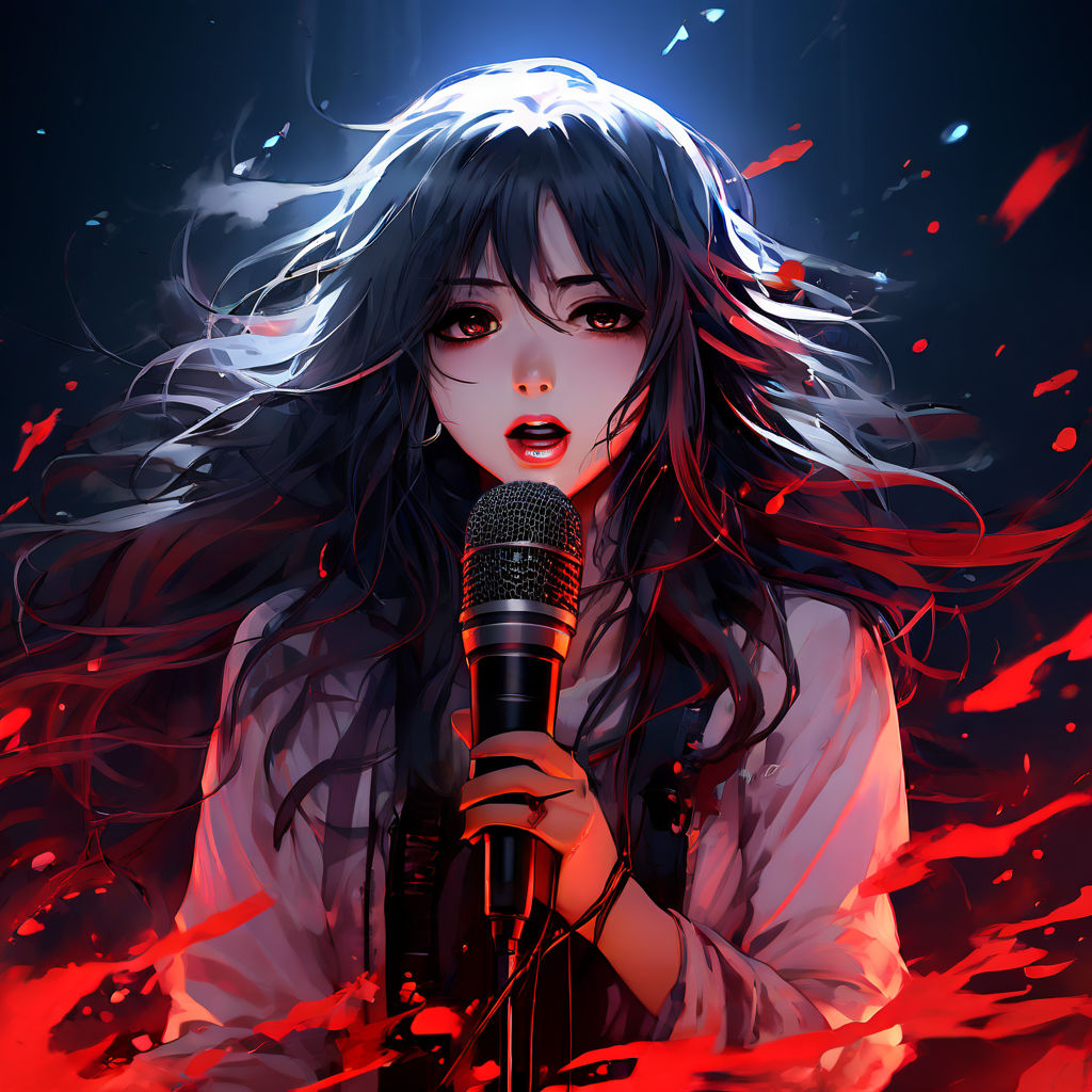 Anime girl serial killer long hair singer idol microphone c... by Saki ...