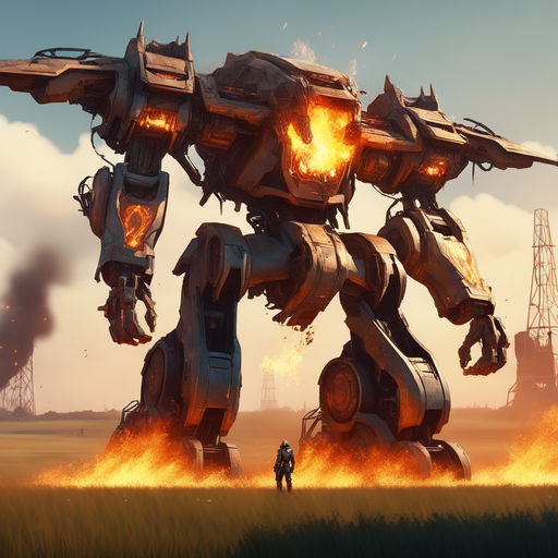 Giant destroyed burning mech by Дренокар - Playground