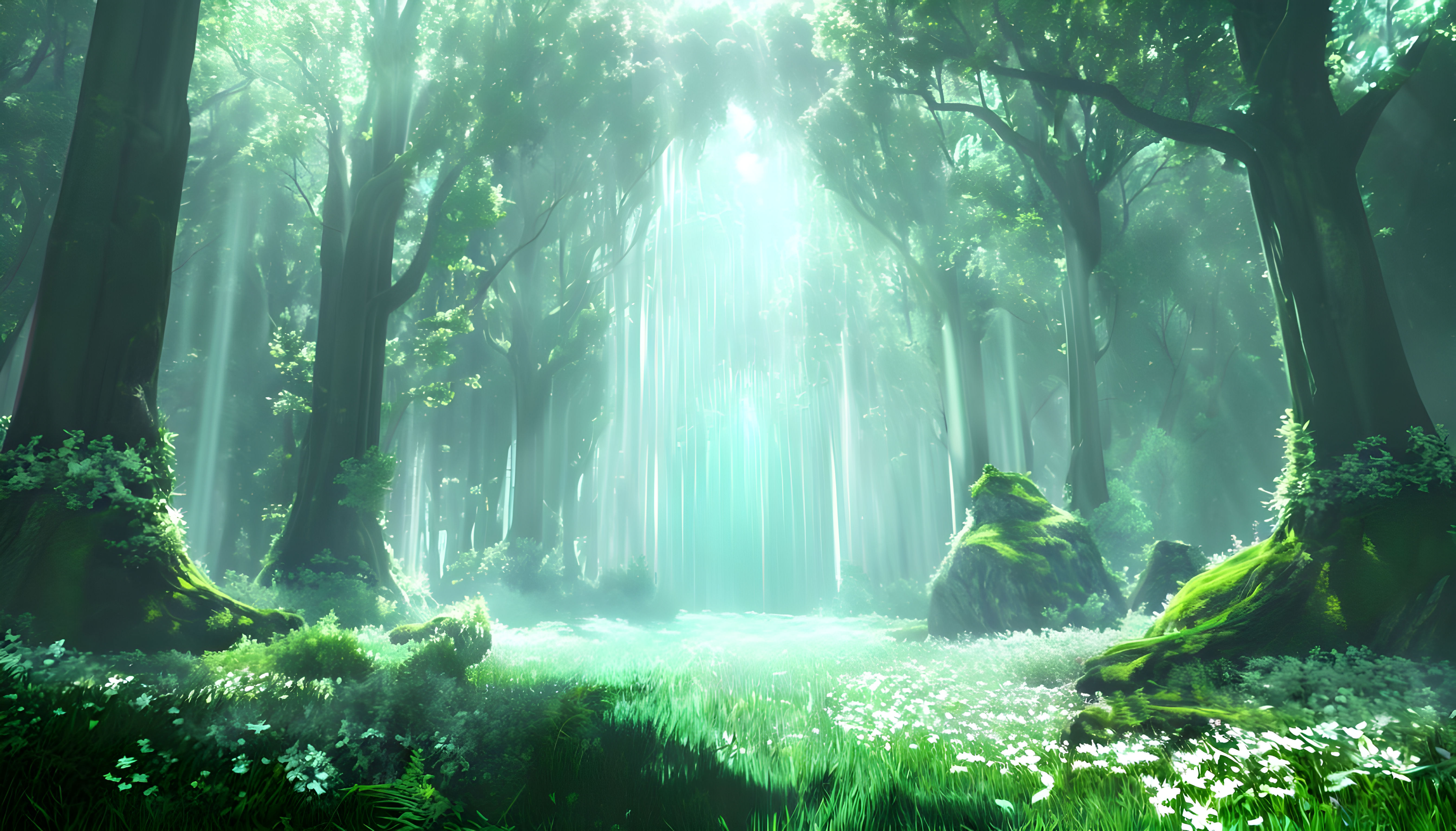 A serene magical green forest filled with ethereal light by Grand Hotel CV - Playground