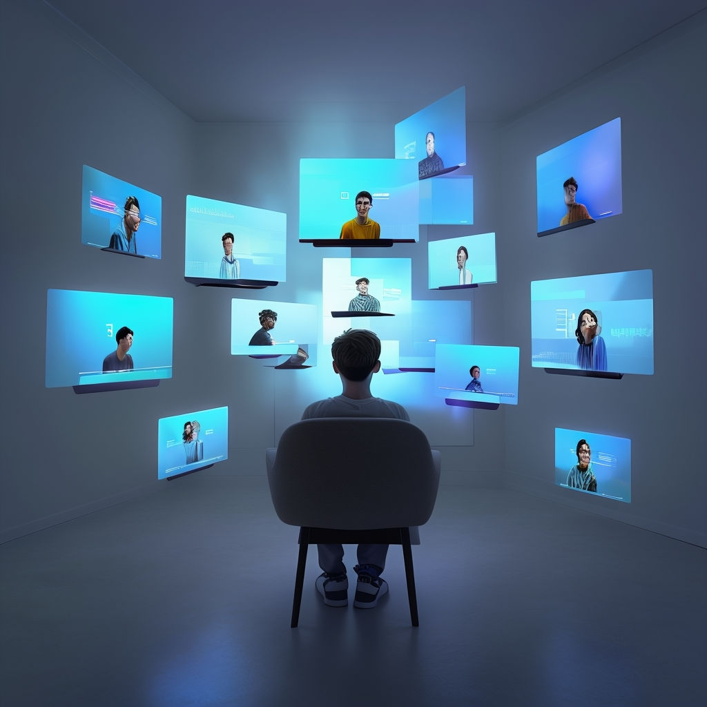 A contemporary scene of a young person sitting in a modern a... by Dewa ...