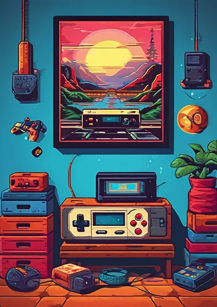 Retro-themed video game poster with pixel art. Add retro gam... by nuts ...
