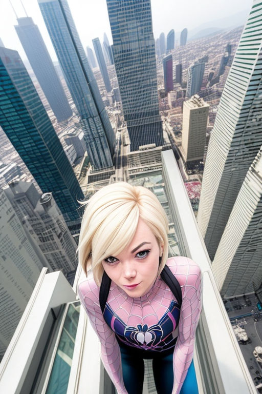 Falling down gwen stacy spider-gwen from a skyscraper city. ... by ...