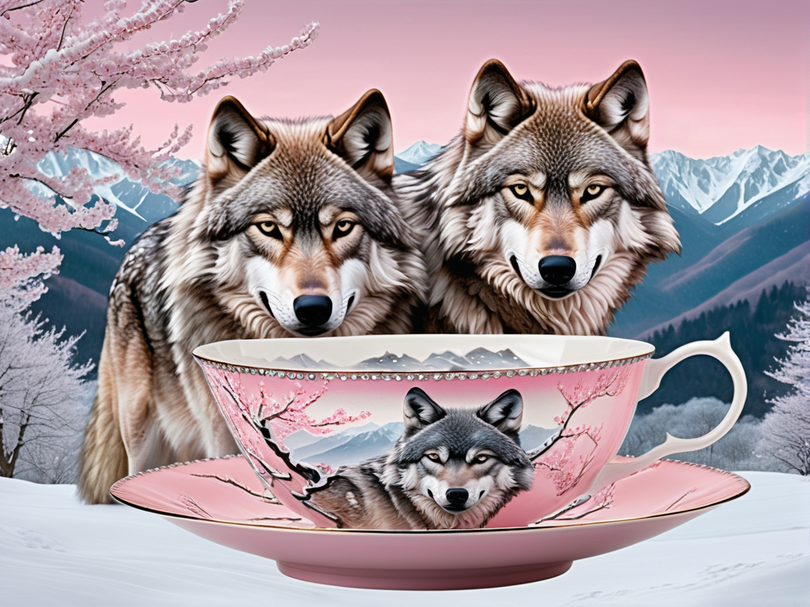 Two wolves engaged in a tender embrace by Deborah Bailey - Playground