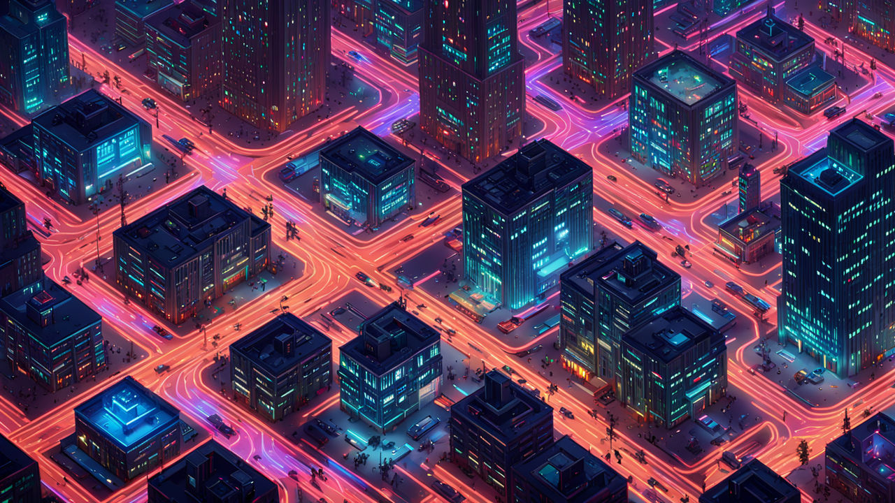 Isometric view of a cyberpunk VTT battle map by OnBothSides Productions ...