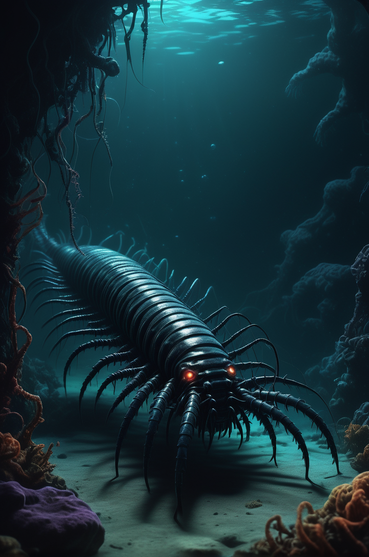A dark fantasy art style illustration showcasing a centipede... by ...