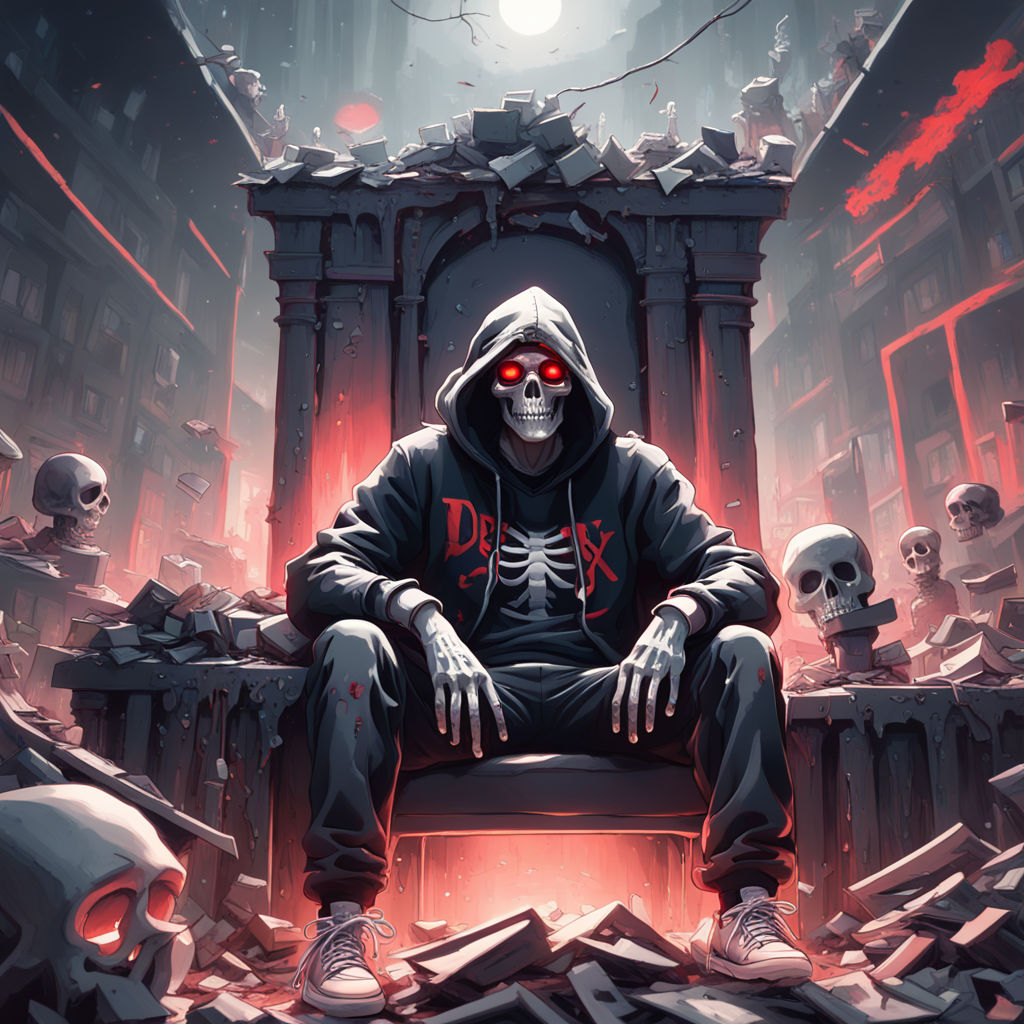 Skeleton rapper with red glowing eyes by simone belverato - Playground