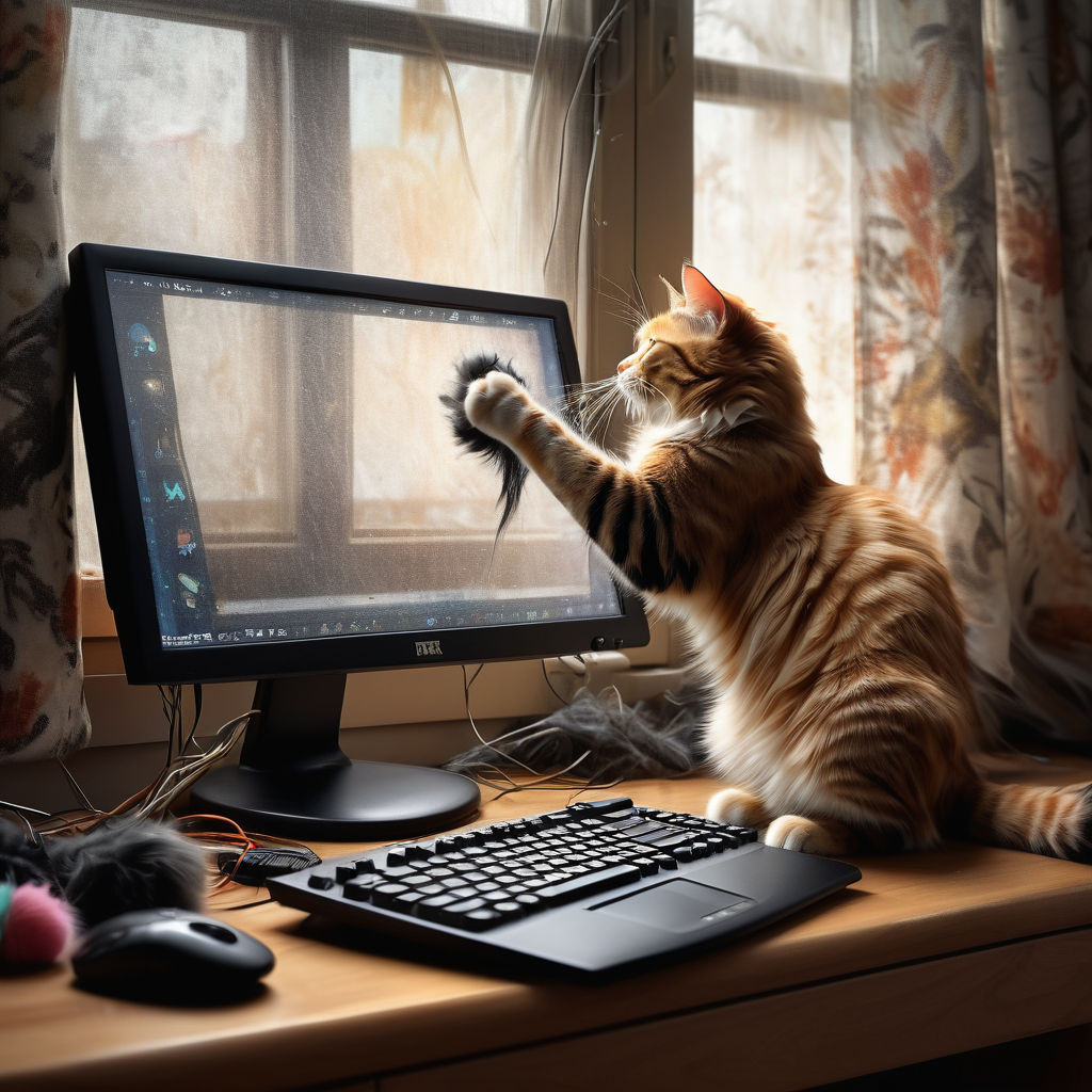 Cat paws engaged in vigorous scratching of a computer monito... by ...