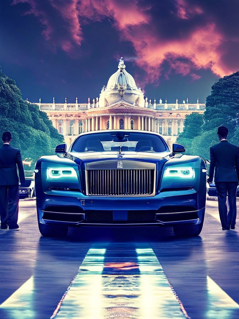 Smartly dressed youth seated atop a Rolls Royce with two Lam... by md ...