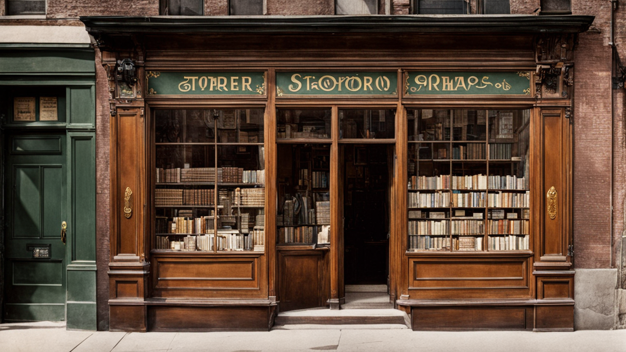 Photochrom of a 1900s storefront book store by Wesley Vis - Playground