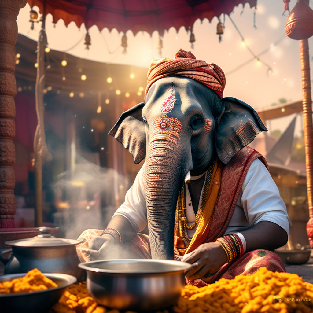 MOST INDIAN MAN SITTING ON AN ELEPHANT COOKING CURRY by Juan - Playground
