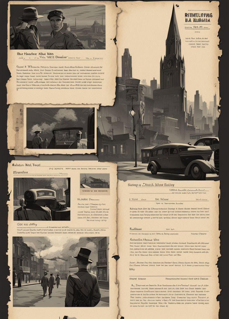 A travel brochure layout for a 1940s pulp era city in a WWII... by Katy ...