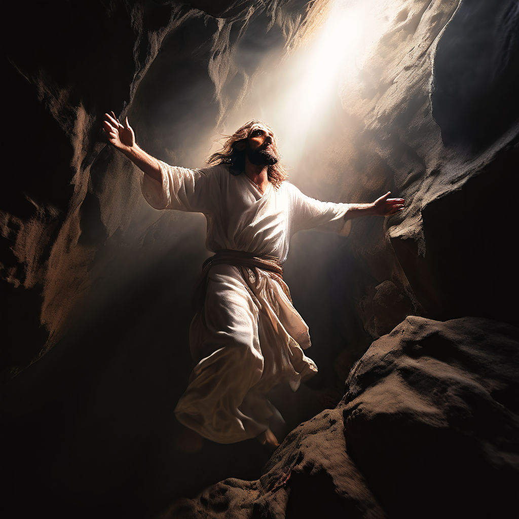 Jesus rising from the dead in the tomb and the rock rolled a... by Toni ...