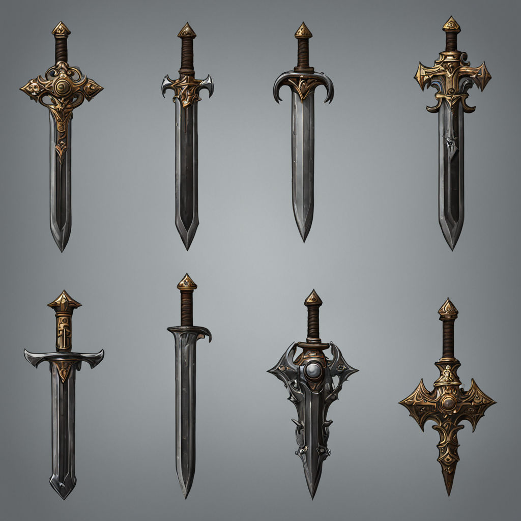Create game asset multiple sword icons for rpg game inspired... by ...