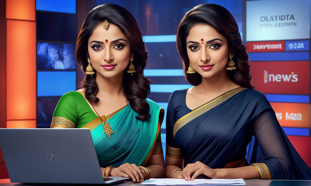 Indian news presenter donning a saree with an elegant simpli... by ...