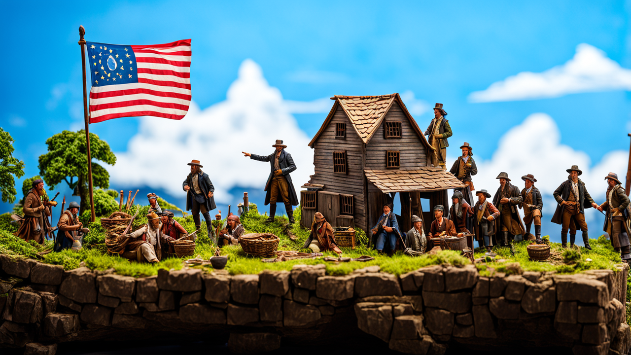 Miniature diorama illustrating the 13 original colonies by Ulises López ...