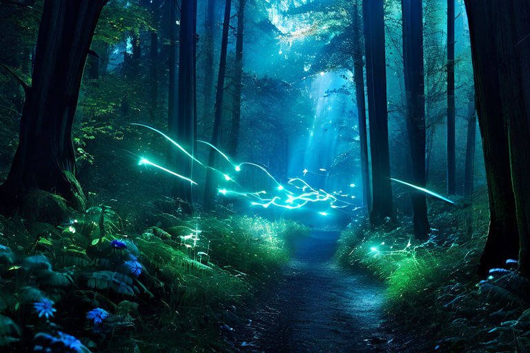 Blue-green glowing lights leaving a light trail by Michael Ano - Playground