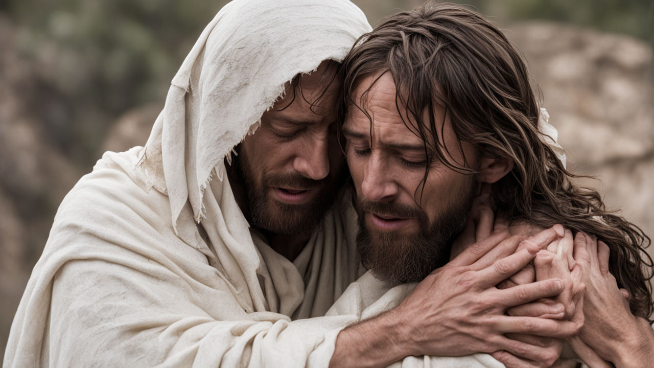 Jesus embracing a crying person by Mrityunjay Tappu - Playground