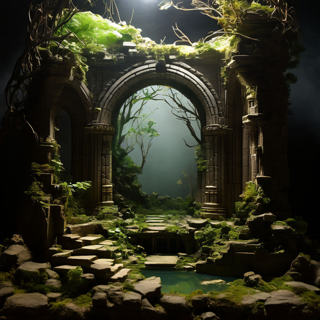 A diorama of a portal to another world with floating rocks i... by ...