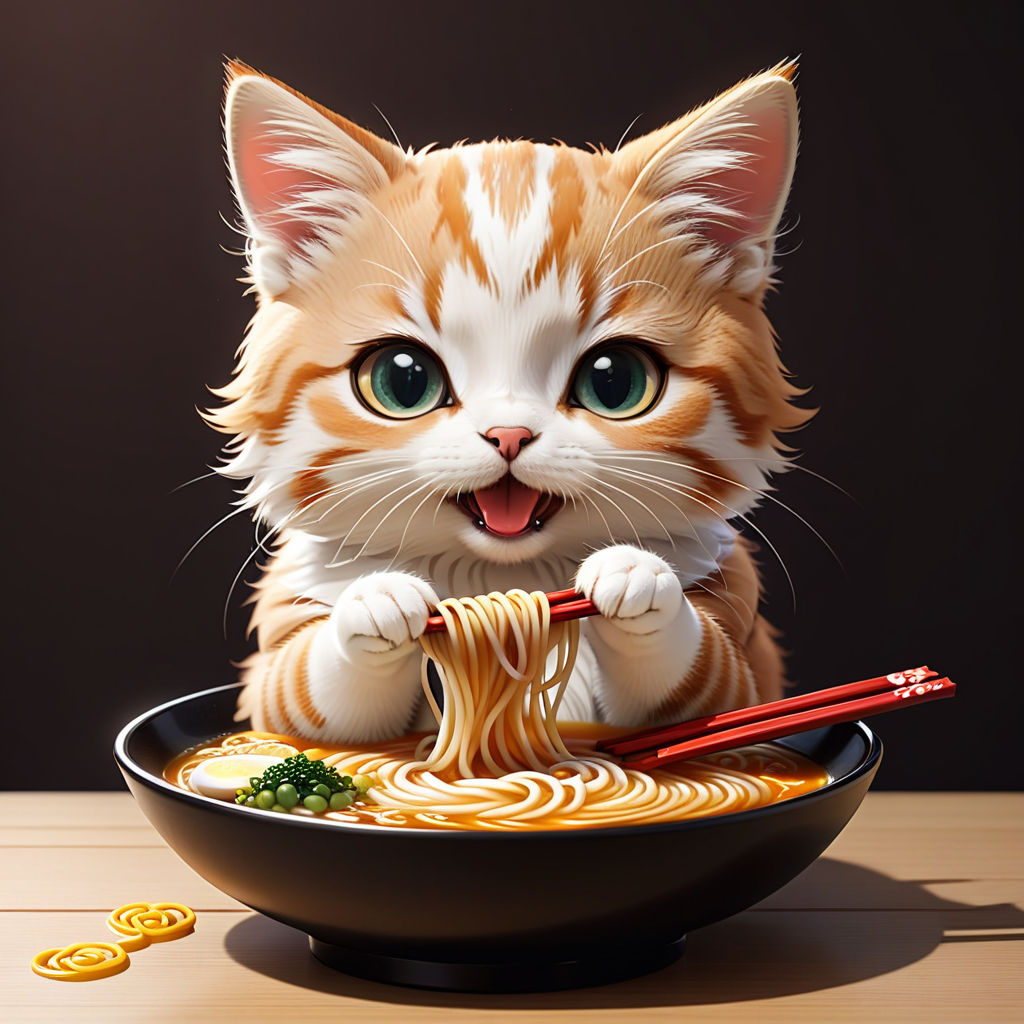 Cute logo of a lovely cat eating ramen by elbouri brahim - Playground