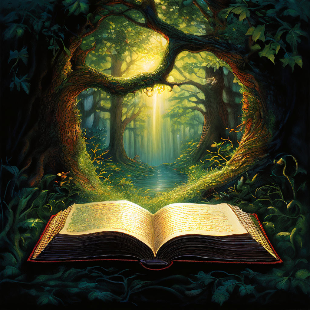 Open book with the first page of a tale peeking out by yo k - Playground