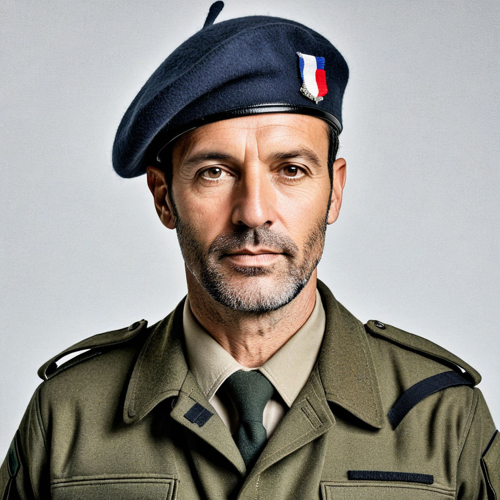 Modern photo portrait of a 45-year-old French army soldier i... by ...