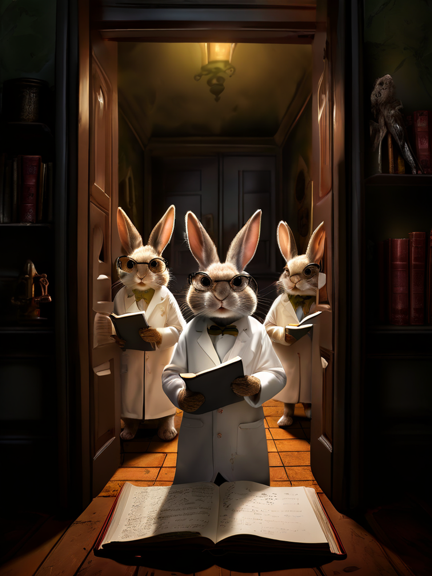 A door opens half way to reveal a room full of curious rabbi... by ...