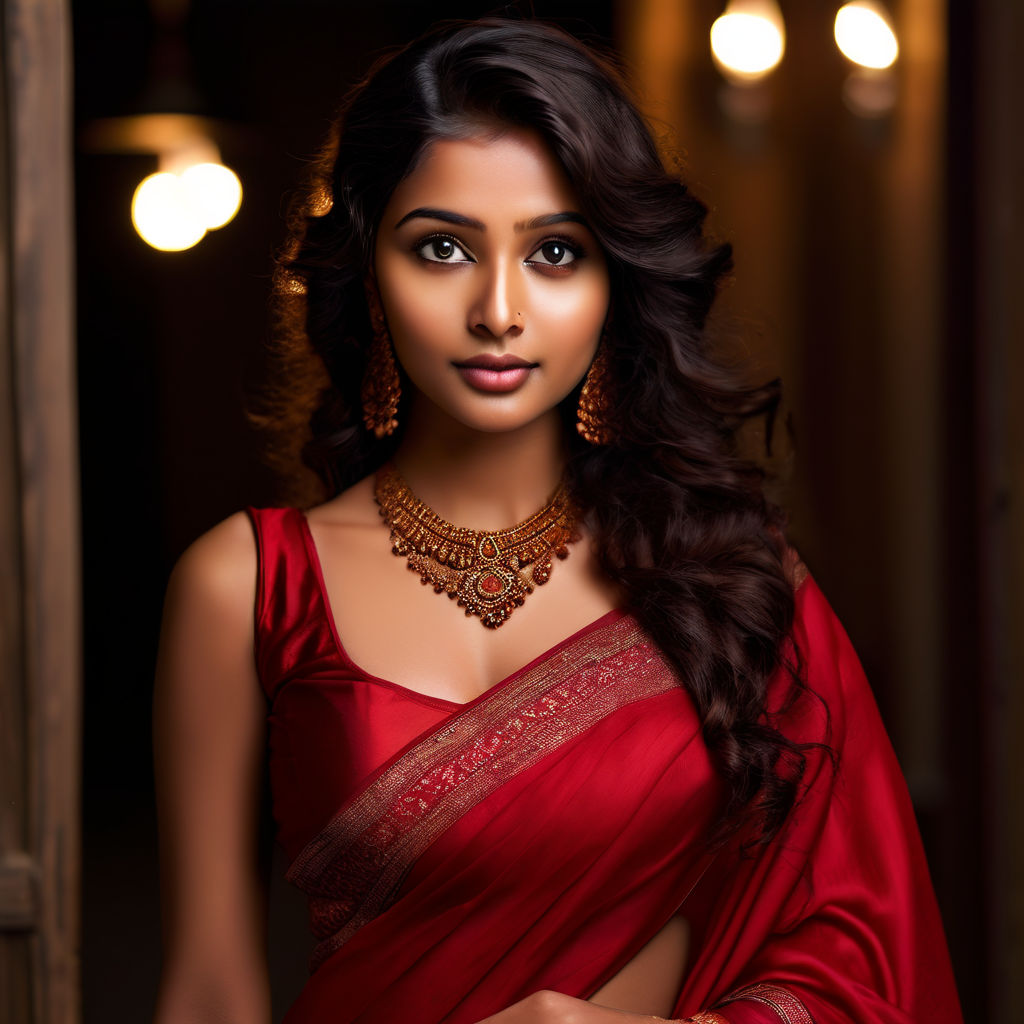 A Beautiful Dark Skinned 20 Years Old Girl In Red Saree By Siddhish