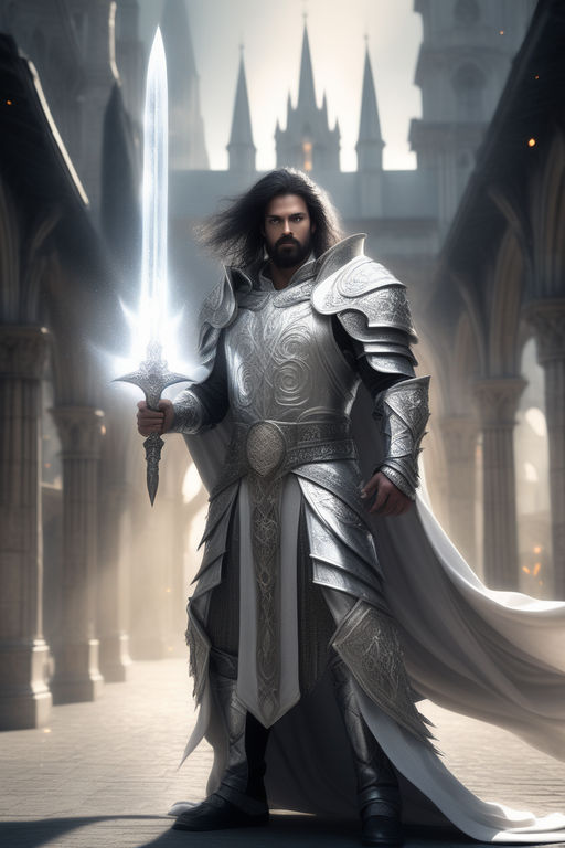 Full body photograph of a mighty fantasy epic human holy pal... by ...