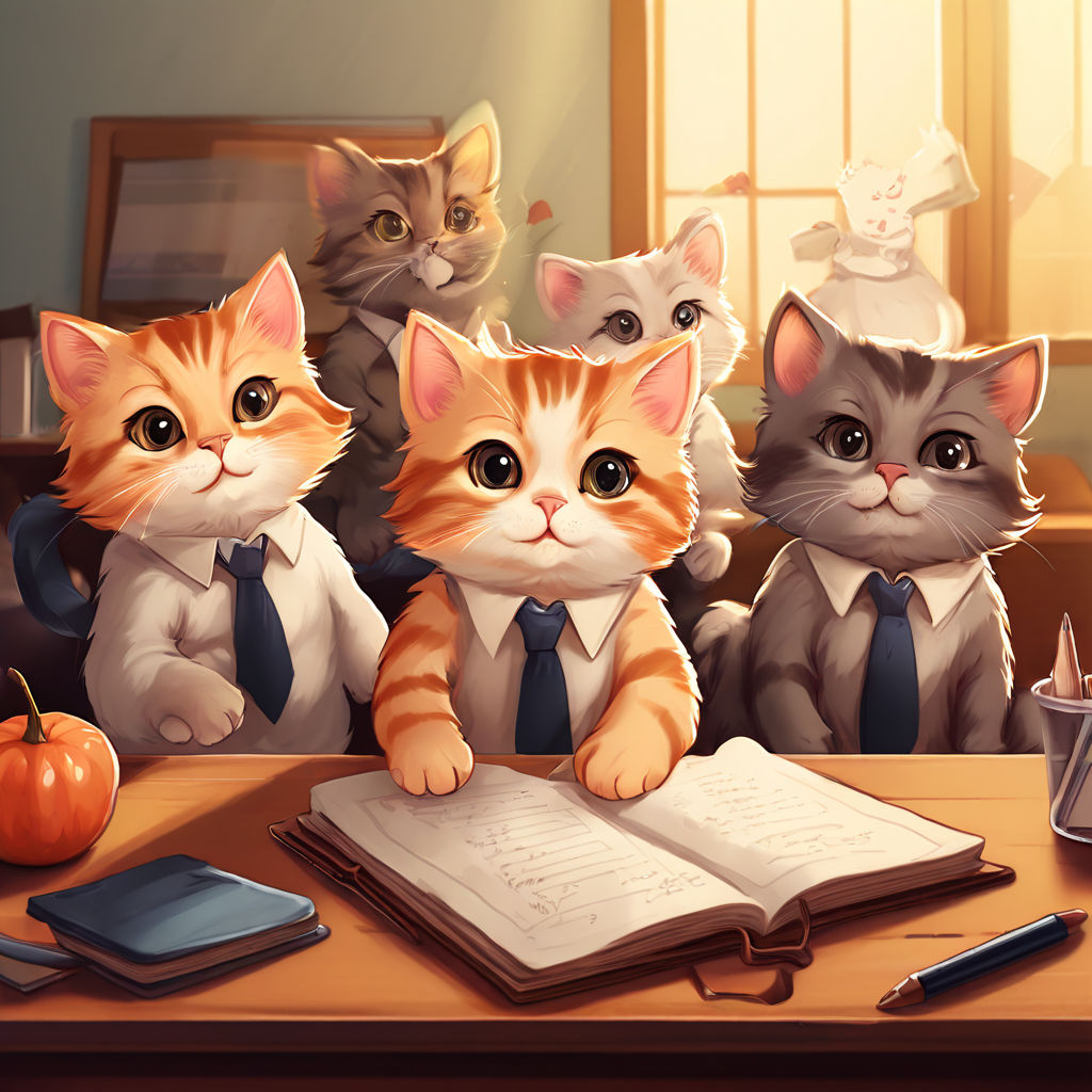 Illustration of a cute class of cats doing an exam by Hege Øksnes ...