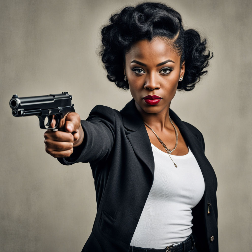 Hyper realistic black female gangster from 1950 pointing a g... by Baby ...