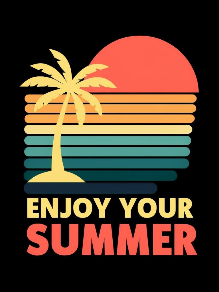 Retro Palm Tree And Sun Design With Ocean Stripes - Playground