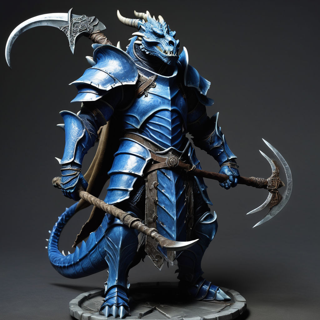 Blue dragonborn in plate armor with a scythe in his hands by JeffYT ...